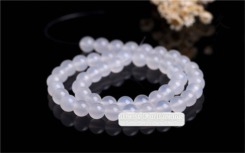 4mm-14mm Natural White Agate Beads, Smooth Round, 15.4 Inch Strand ...