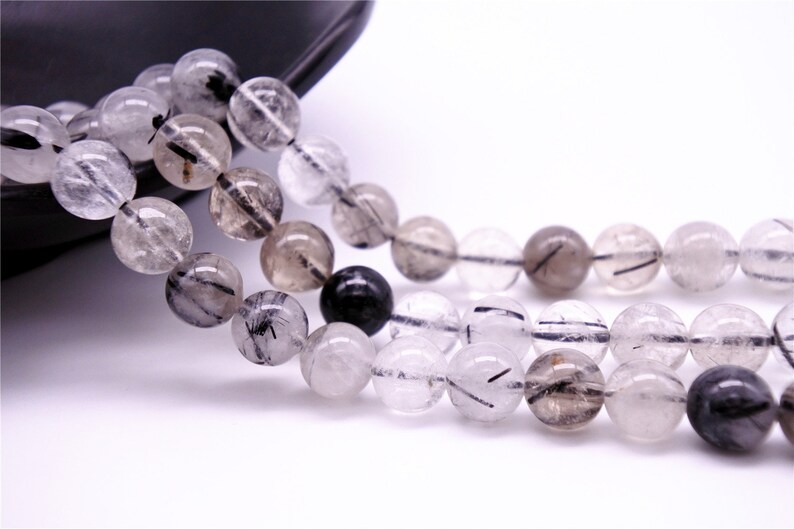 Grade A Natural Black Rutilated Quartz Beads Smooth Round | Etsy