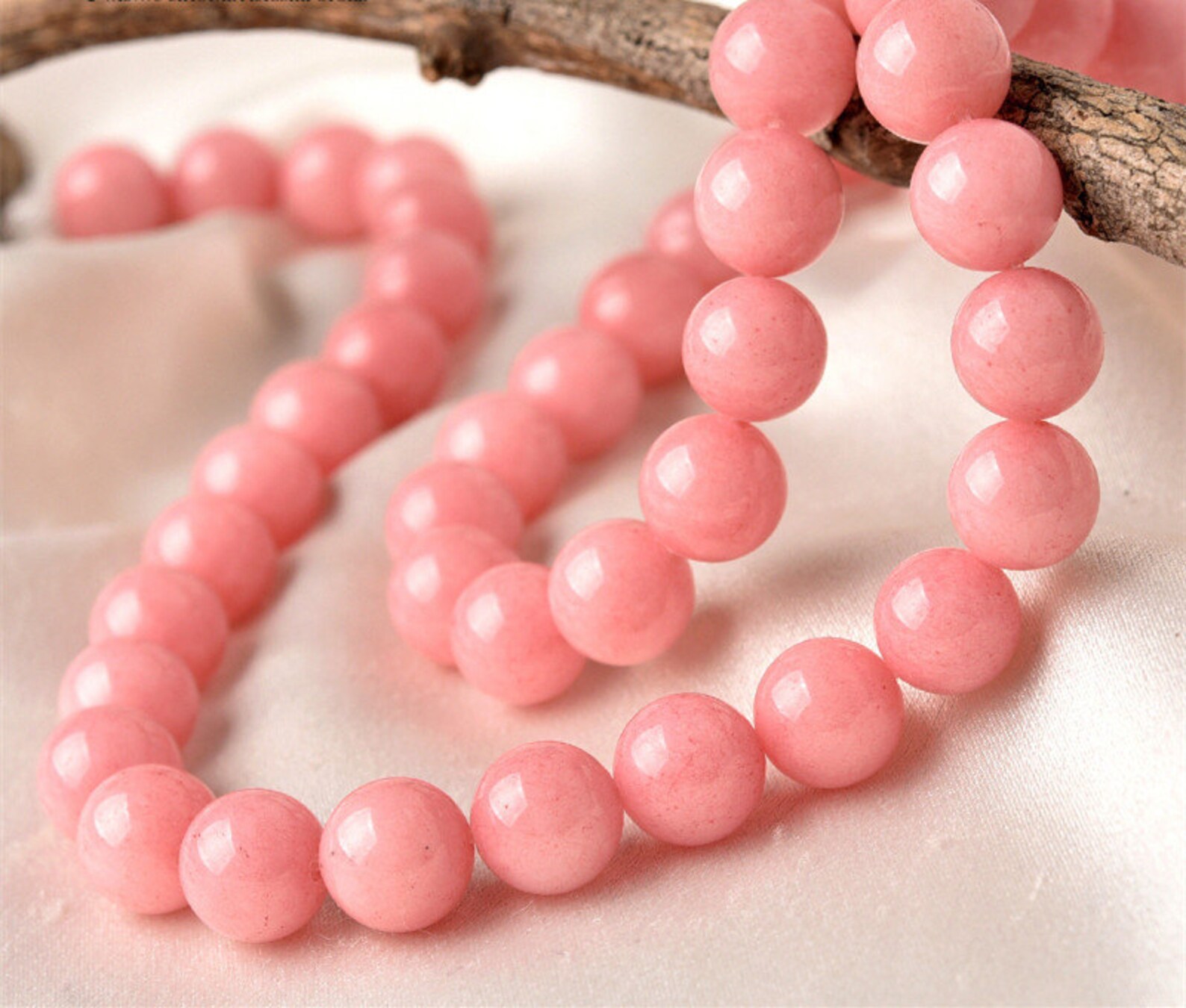Natural Pink Jade Beads, Smooth Polished Round 4mm-12mm, 15.4 Inch Full ...