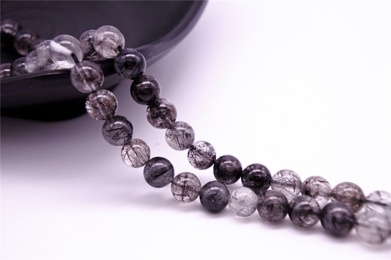 Grade AA Natural Black Rutilated Quartz Beads Smooth Round - Etsy