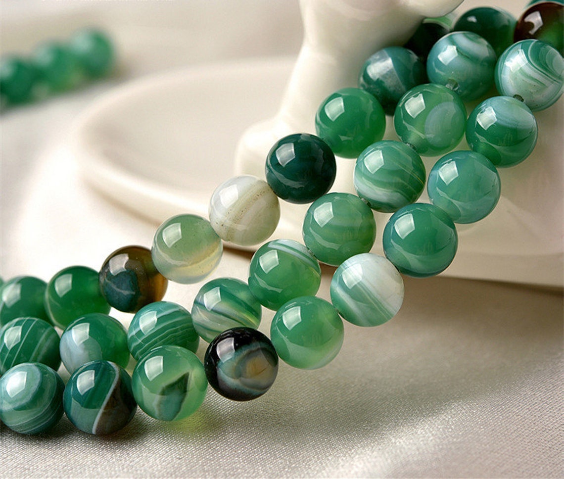6mm-14mm Natural Green Striped Agate Beads Smooth Round 15.4 | Etsy