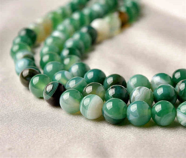 6mm-14mm Natural Green Striped Agate Beads Smooth Round 15.4 - Etsy