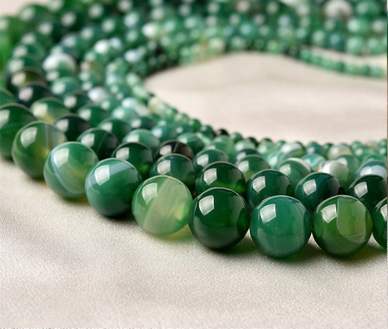 6mm-14mm Natural Green Striped Agate Beads Smooth Round 15.4 - Etsy