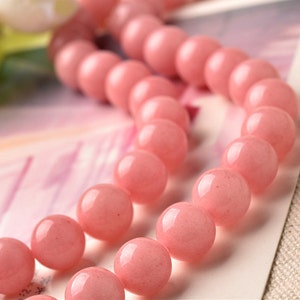 Natural Pink Jade Beads, Smooth Polished Round 4mm-12mm, 15.4 Inch Full ...