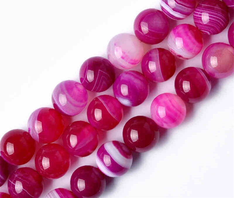 Natural Rose Red Stripe Agate Beads Smooth Round 4mm-12mm | Etsy