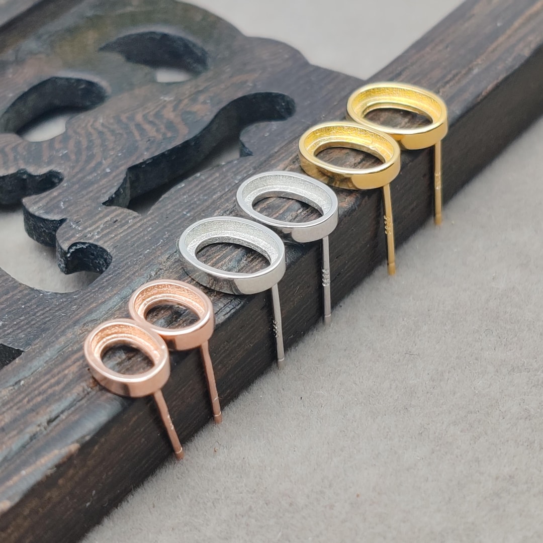 Earring Settings (4x6mm/6x8mm Oval Blank) Gold Plate 925 Sterling ...