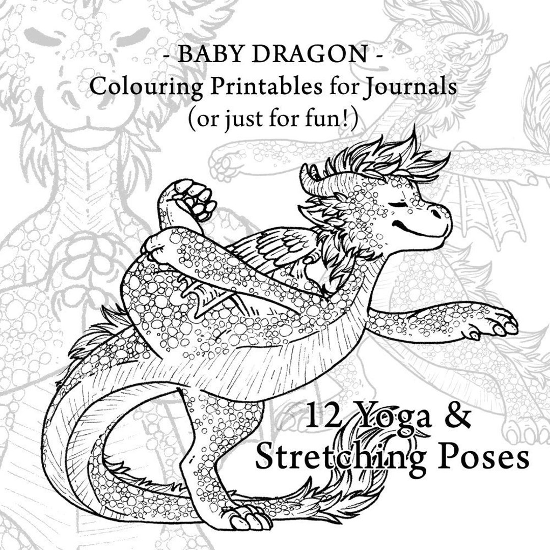 Baby Dragons - Colouring Pages - 12 Designs - Yoga and Stretching - for ...