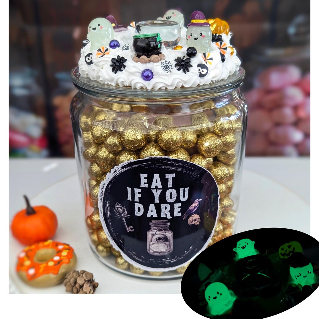 Halloween Cookie Jar With Lid, Glow in the Dark Ghost Candy Jar ...