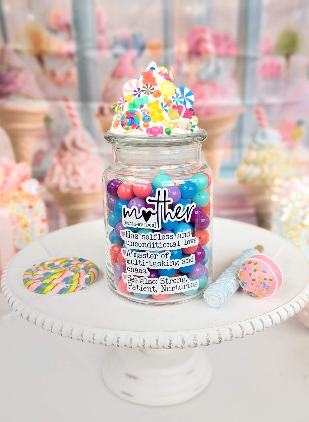 Mom Candy Jar With Lid, Mother Care Package Gift, Apothecary Jar for ...