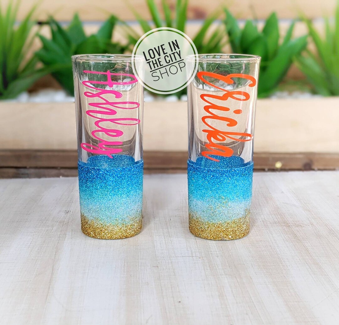 Vacation Shot Glass, Beach Shot Glass, Beach Ombre Glass, Bachelorette ...