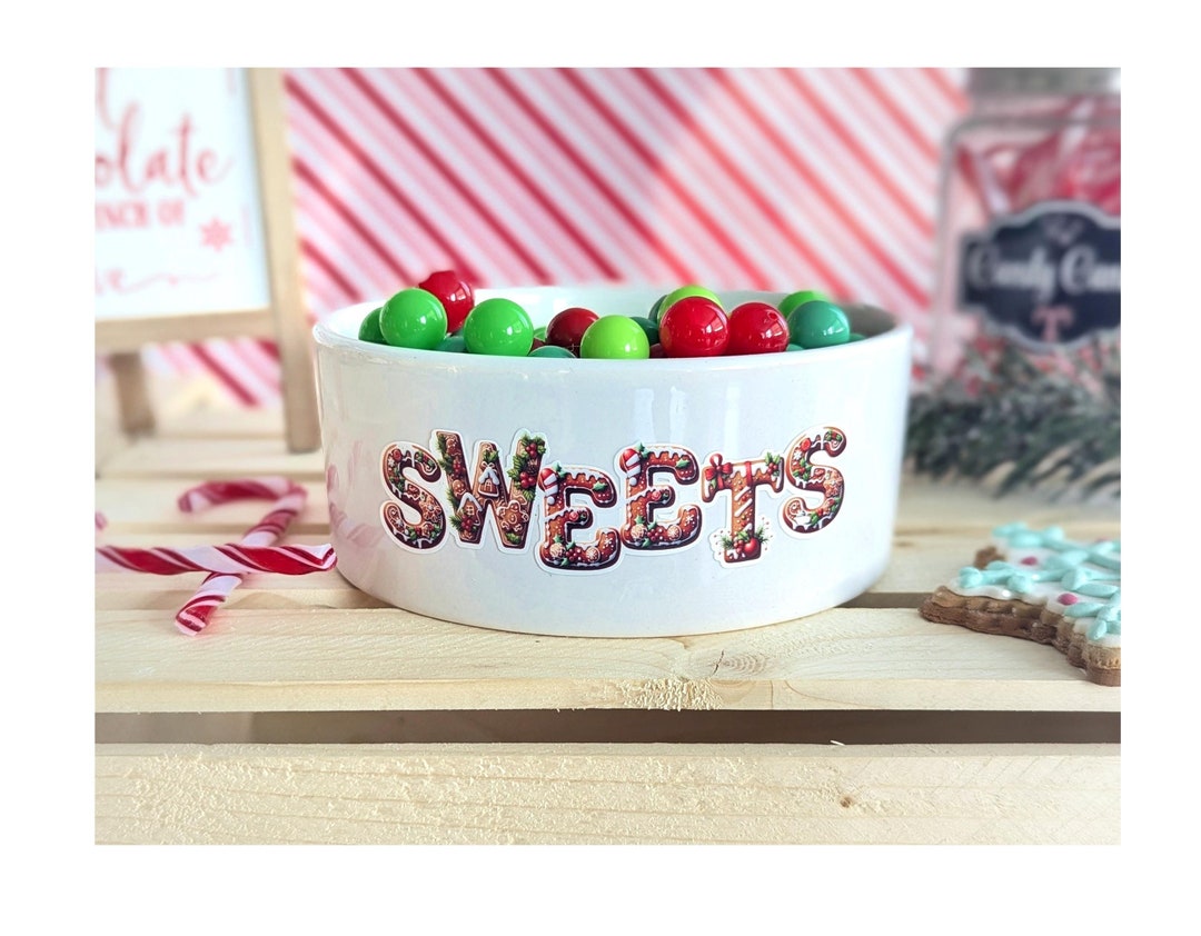 Custom White Ceramic Christmas Candy Bowl, Holiday Sweets Candy Cane ...