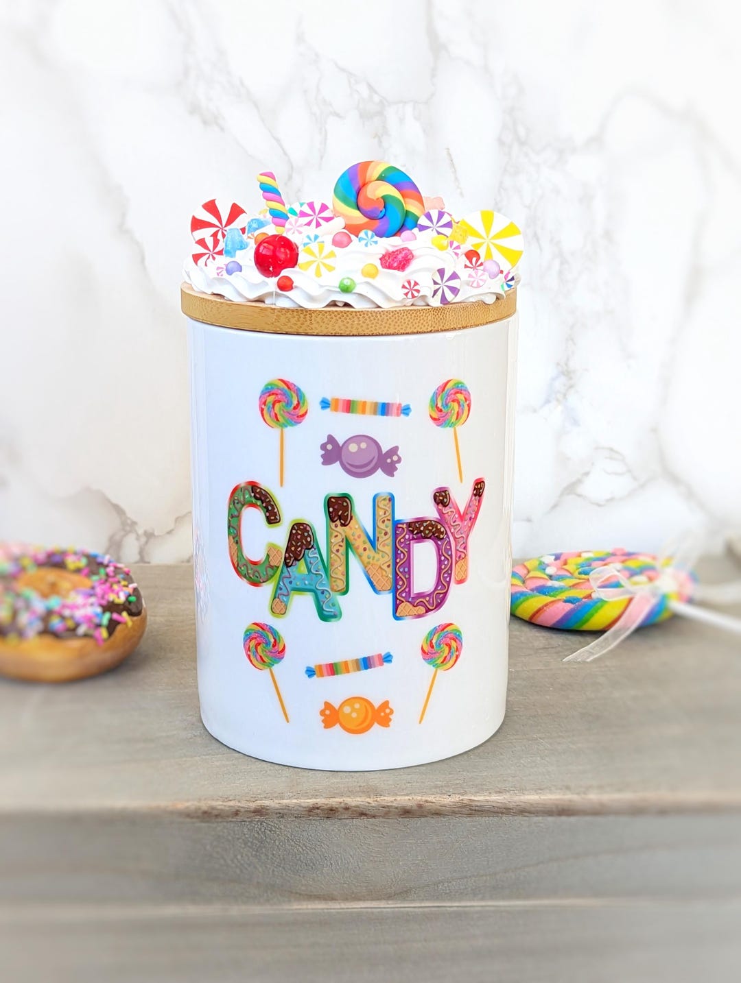 Ceramic Candy Jar With Bamboo Lid and Fake Sprinkles, Office Chocolate ...