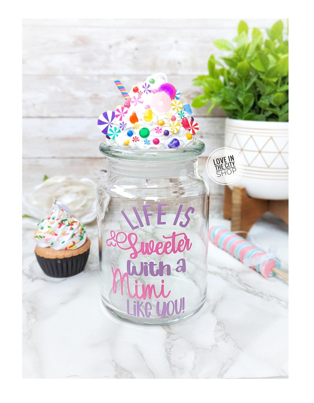 Personalized Glass Grandma Candy Jar Canister With Lid, Mimi Sweets Jar ...