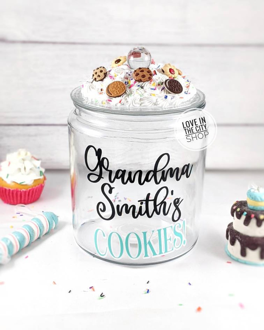 Cookie Jar for Grandma With Lid, Personalized Glass Cookie Jar, Kitchen ...