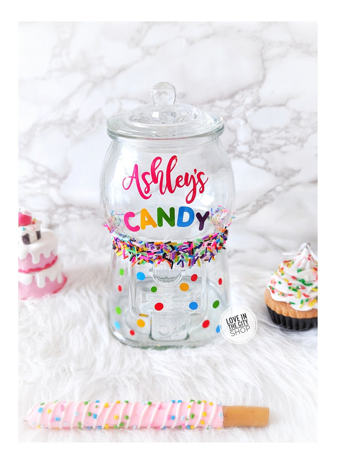 Personalized Glass Old Fashioned Candy Gumball Machine Jar With Lid ...
