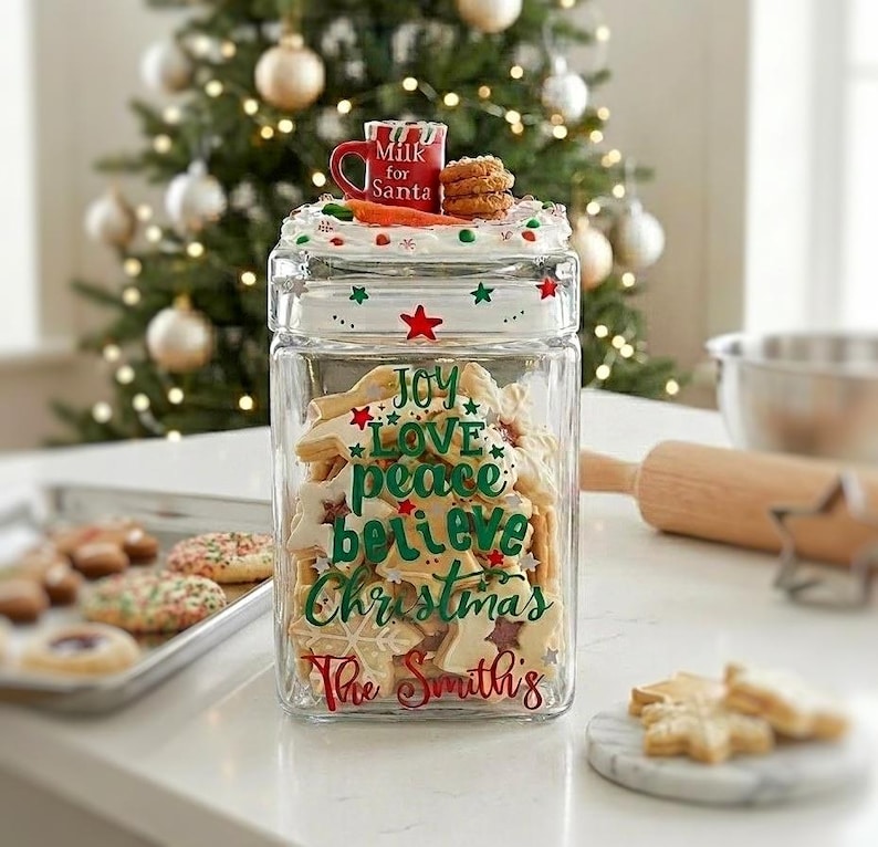 Personalized Christmas Cookie Glass Jar With Airtight Lid, Glass ...
