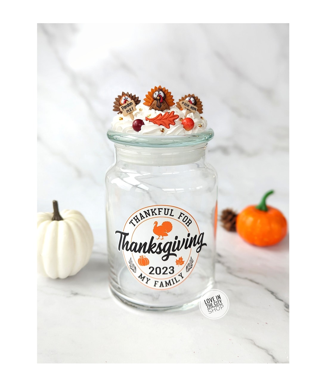 Personalized Thanksgiving Candy Jar Treat Display Centerpiece, Custom ...