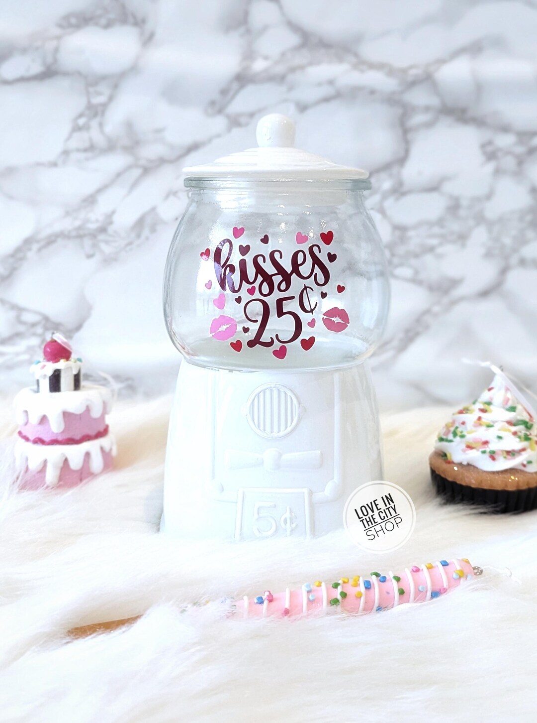 White Vintage Style Glass Candy Jar With Lid, Vintage Designed Gumball ...