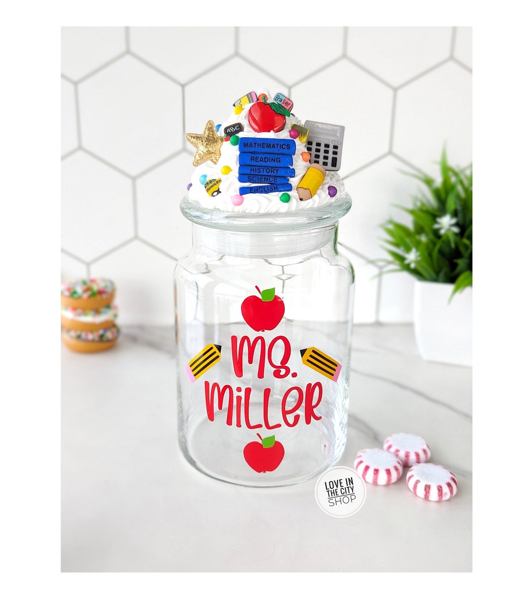 Personalized Teacher Glass Candy Jar With Lid, Custom Jar for Reward ...