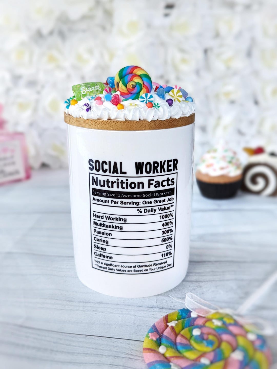 Custom Social Worker Candy Jar for Office With Fake Frosting Candy ...