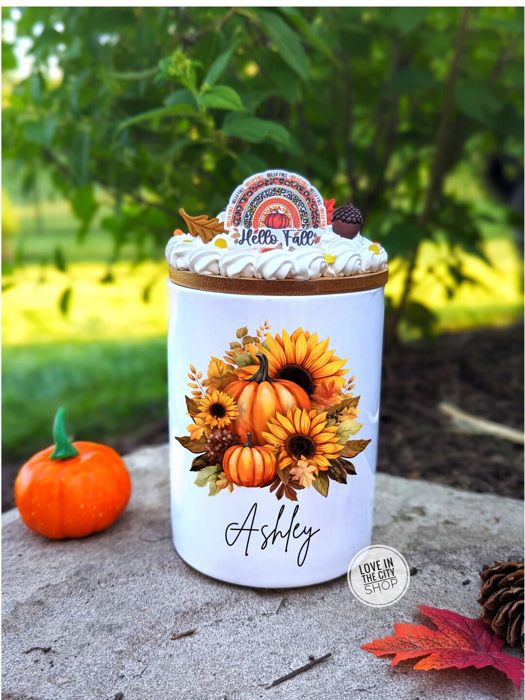 Fall Ceramic Candy Jar With Lid, Autumn Sunflower Treats Jar, Pumpkin ...