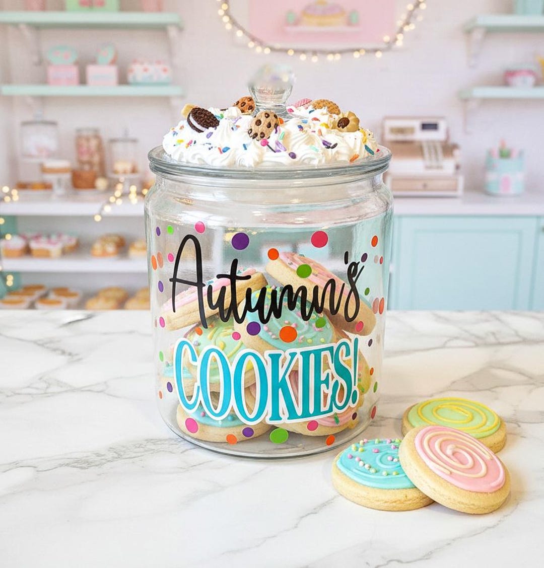 Personalized Glass Cookie Jar for Dessert Display Centerpiece, Baking ...
