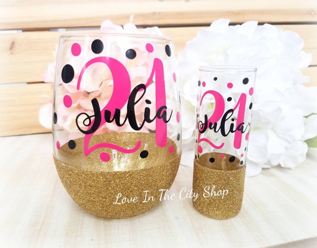 21st Birthday Wine Glass, 21st Birthday Gift, 21 Wine Glass, Custom ...