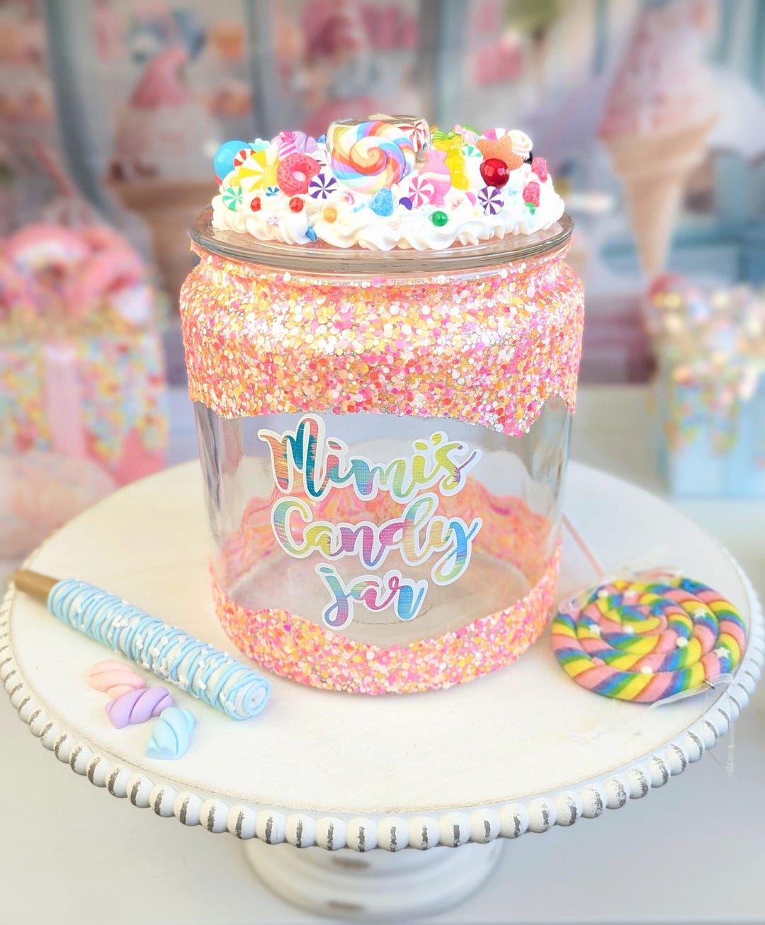Personalized Name Large Glass Candy Jar for Mimo, Custom Office Candy ...
