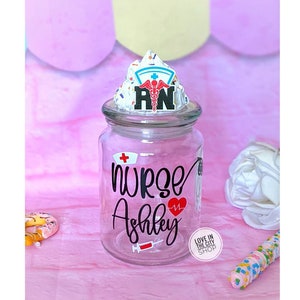 RN Nurse Glass Candy Jar With Fake Frosting Lid Topper, Nurse ...