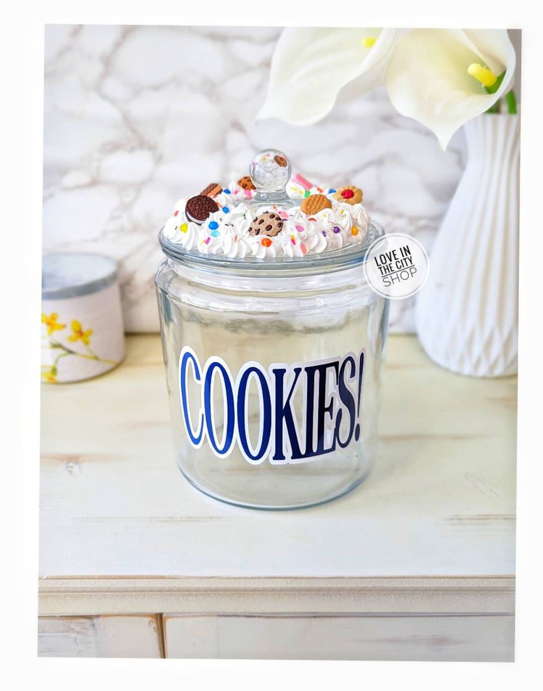 Personalized Glass Cookie Jar With Lid, Fake Food Decor, Custom Cookie ...