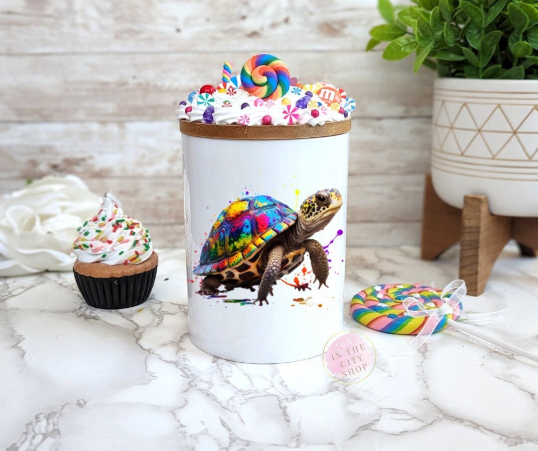 Ceramic Candy Jar, Water Painting Gift, Pastel Color Turtle, Turtle ...