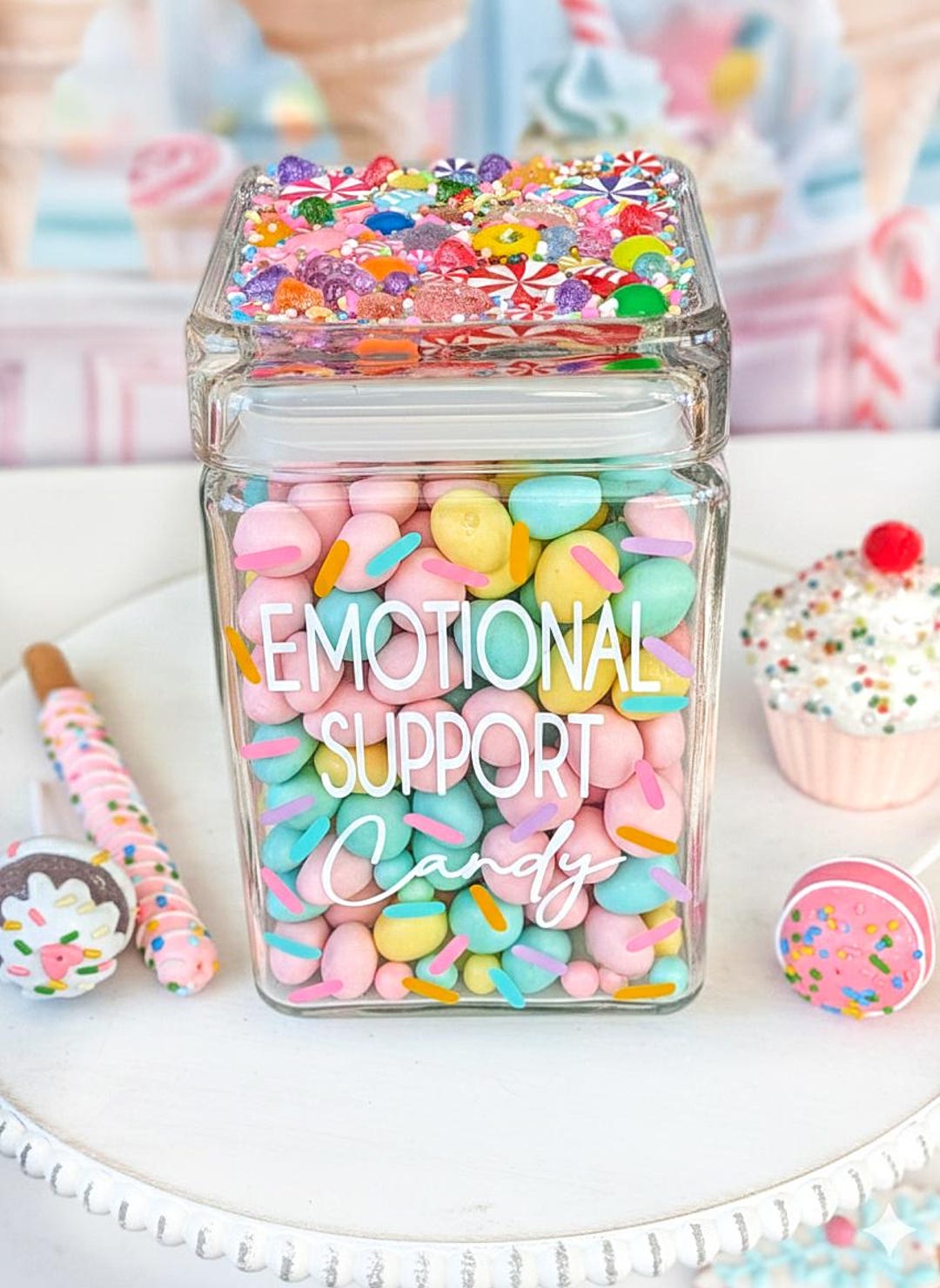 Emotional Support Candy Jar With Lid, Custom Candy Centerpiece for ...