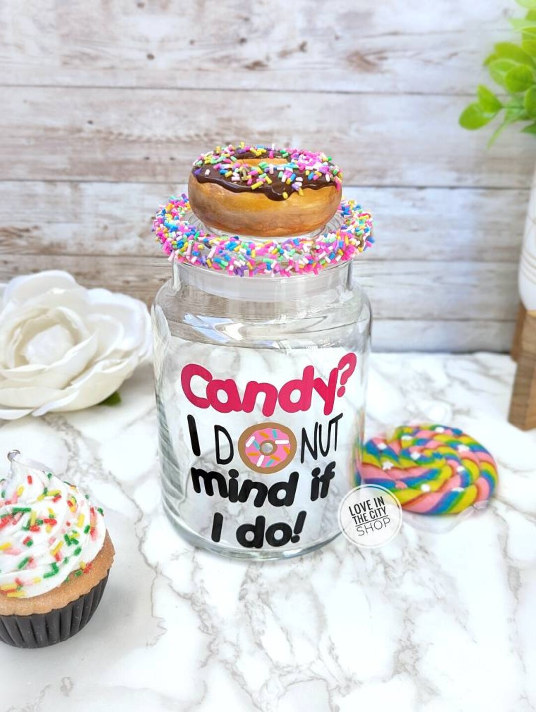 Custom Candy Jar, Personalized Candy Jar, Donut Decor, Donut Theme ...