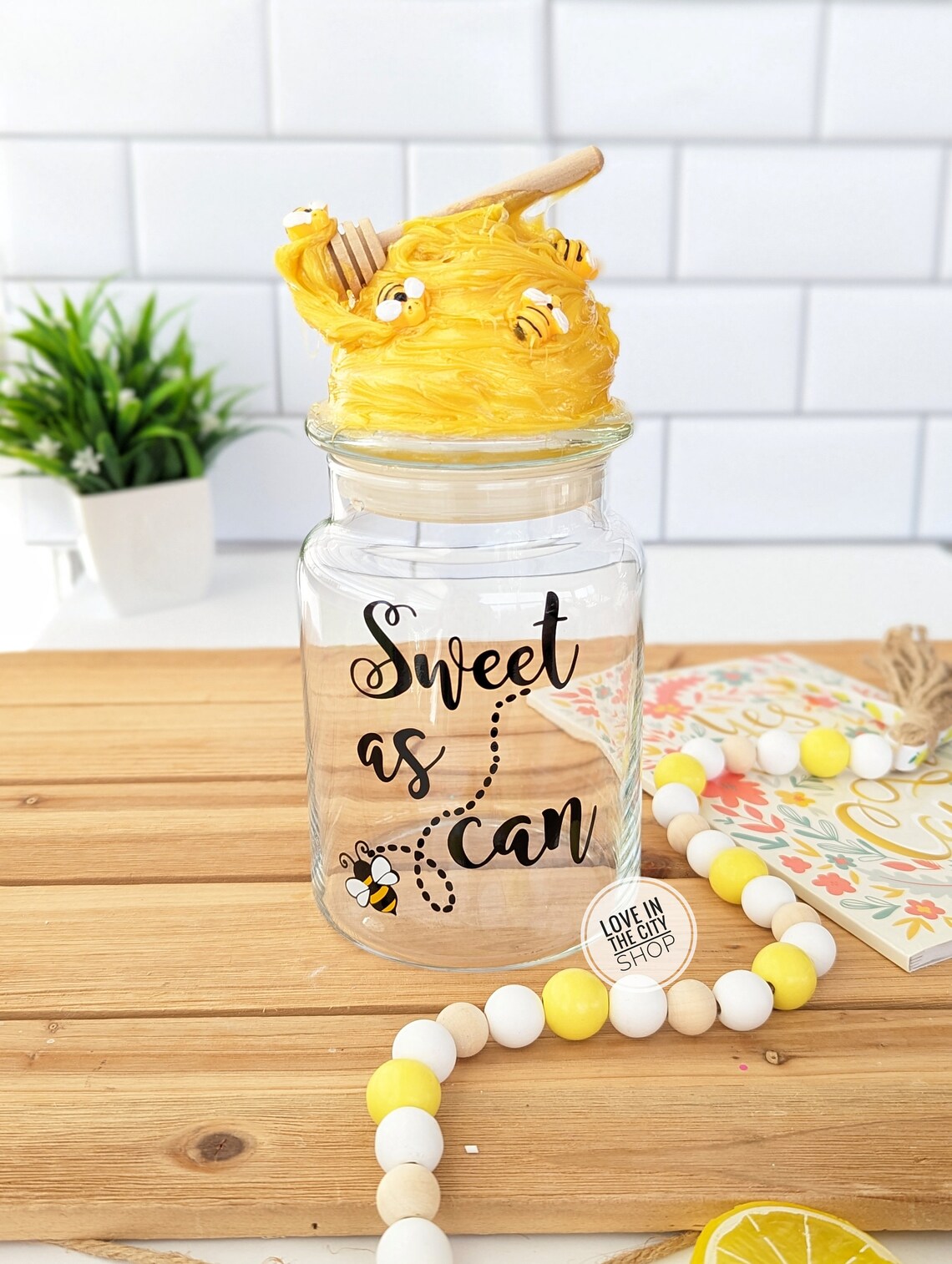 Honey Bee Glass Candy Jar With Lid Honeycomb Decor Bumblebee - Etsy