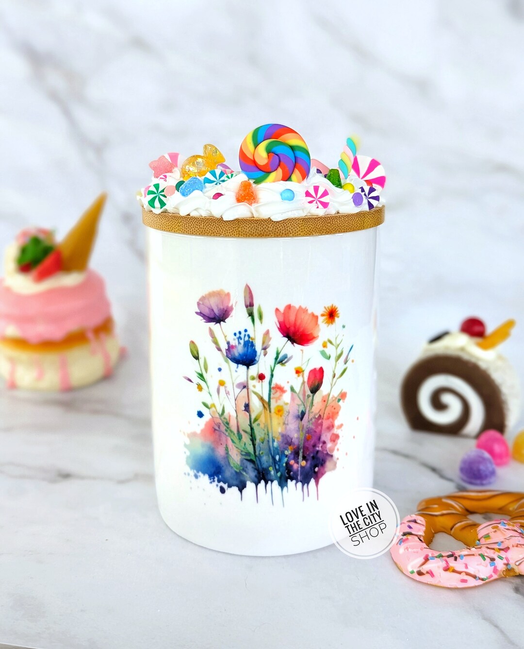 Ceramic Candy Jar With Lid, Water Painting Floral Jar, Floral Color Art ...