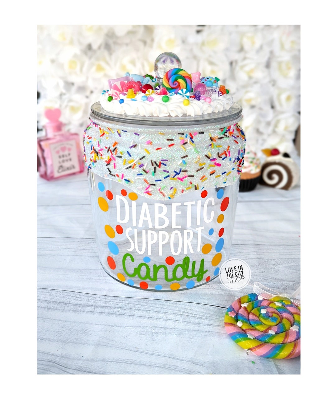 Personalized Diabetes Candy Jar With Lid, Custom Glass Diabetic Dessert ...