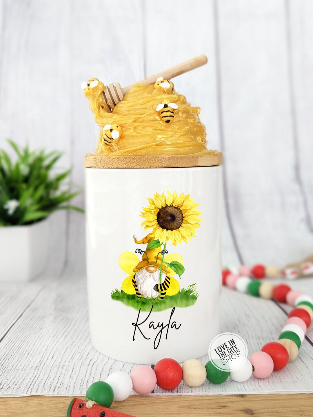 Honey Bee Ceramic Jar With Lid, Honey Bee Candy Jar, Bee Gnome Decor ...
