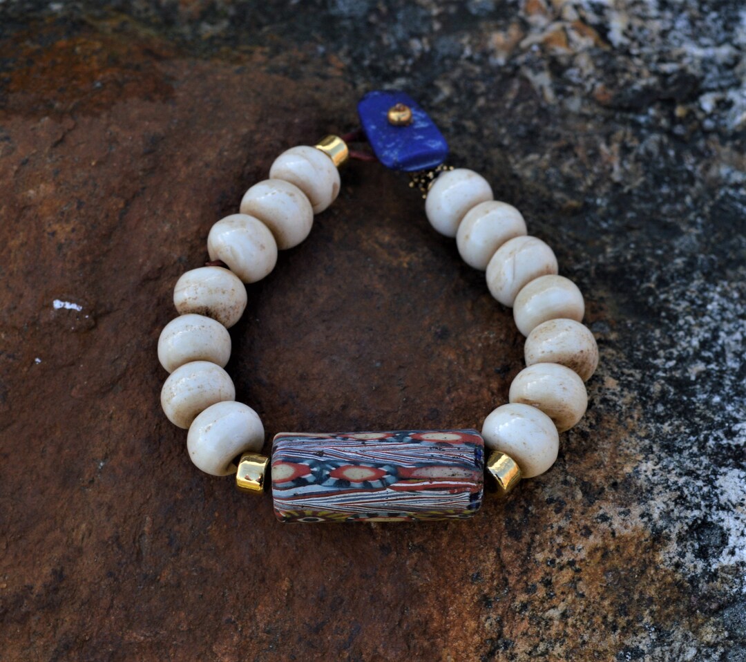 Modern Tribal Bead Bone and Lapis Lazuli Assemblage Bracelet With ...