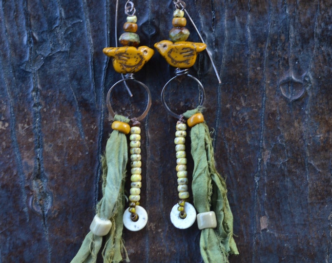 Modern Bohemian Festive Artisan Mustard Bird Dangle Earrings Indian ...
