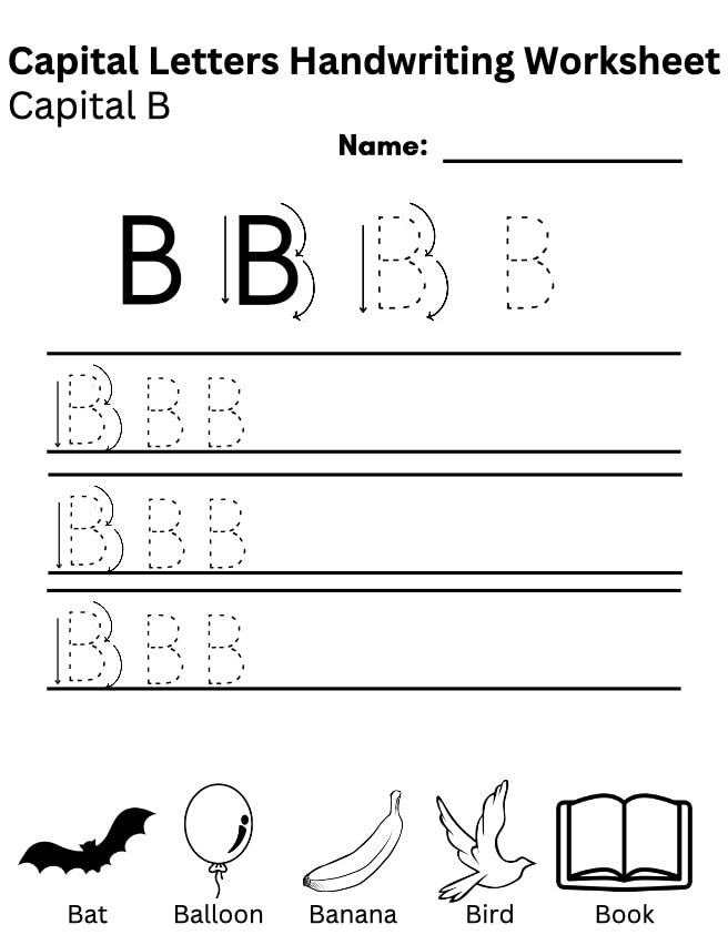 Capital B Handwriting Worksheet - Kindergarten Printable - Handwriting ...