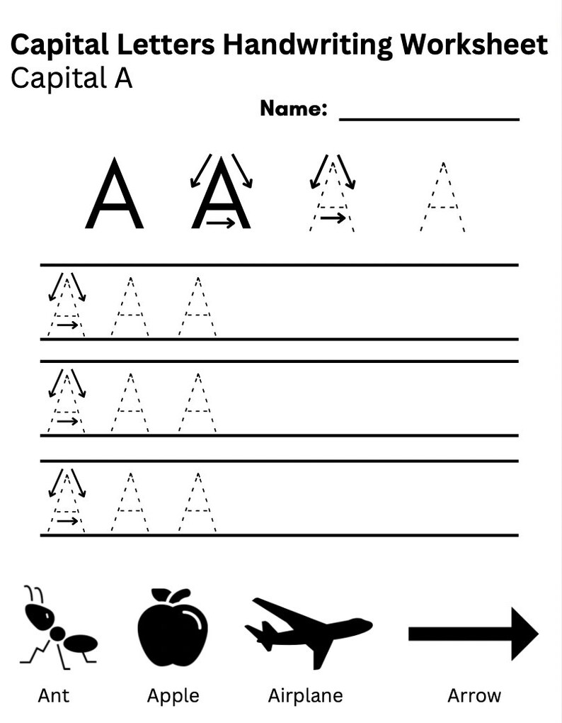 Capital A Handwriting Worksheet - Kindergarten Printable - Handwriting ...
