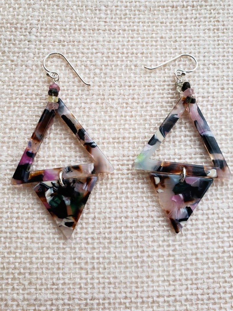 Equilateral Earrings Are Colorful Faux Tortoiseshell Open Triangles ...