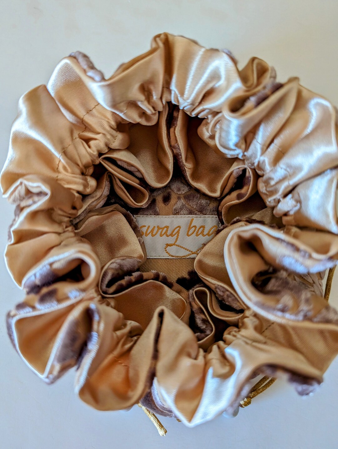 A Creamy Gold and Taupe Swag Bag With an Overlay of Burnout Velvet ...