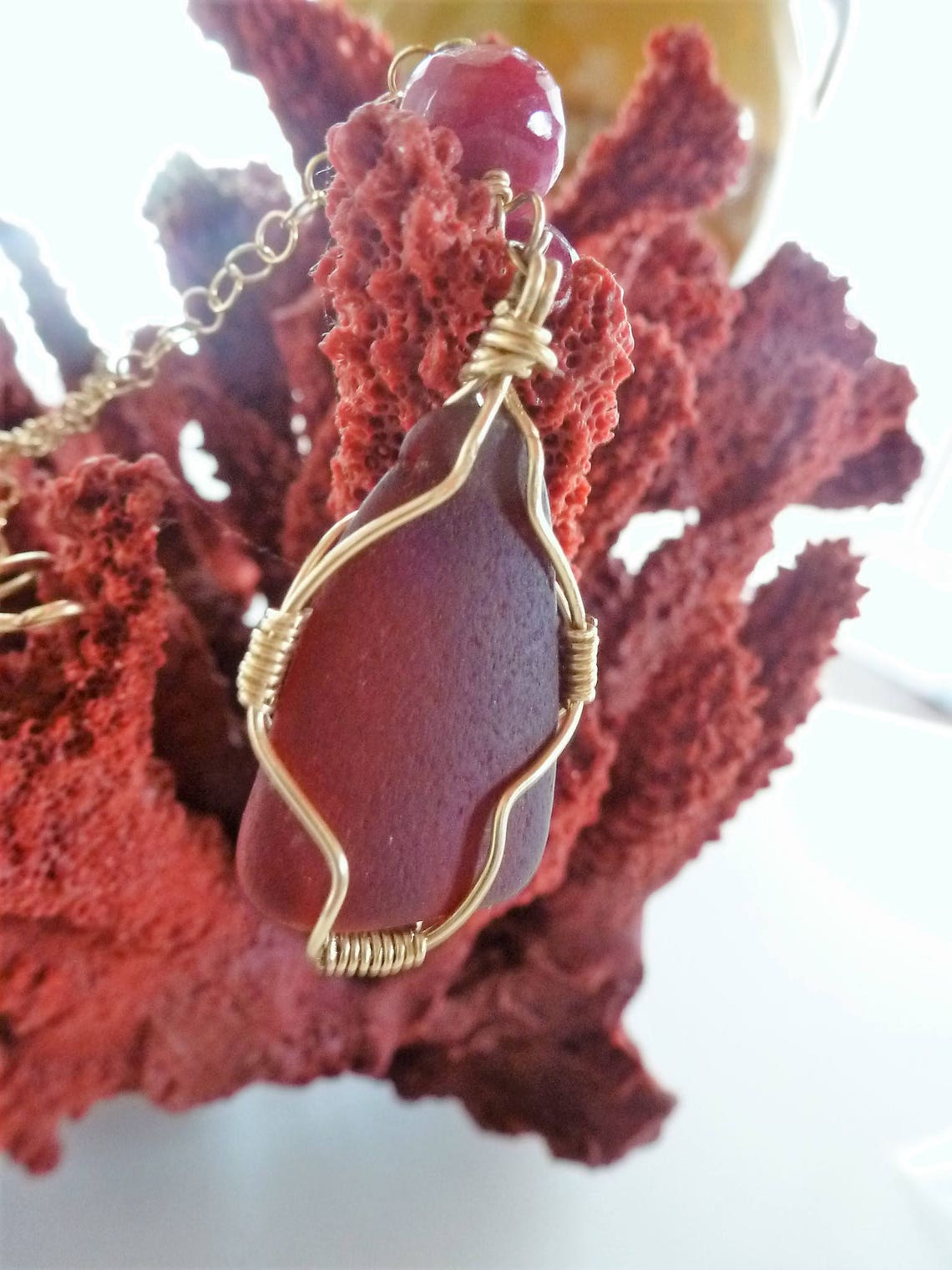 Ocean Rubies Necklace Displays a Rich Ruby Seaglass Triangle ...