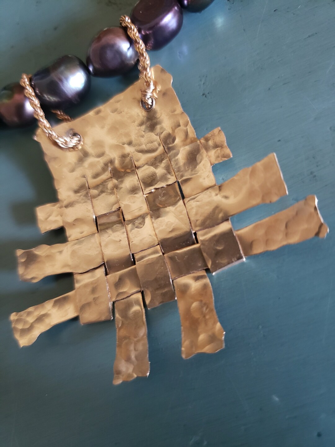 Golden Weave Necklace Features My Hand Forged Woven Pendant Chained to ...