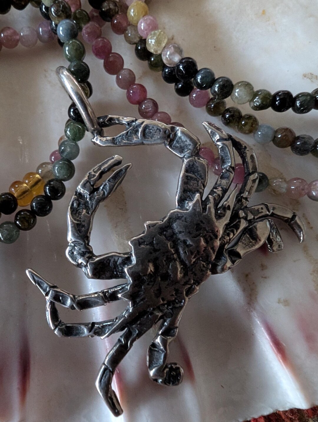 Crusty Crab Necklace Features an Artisan Silver Crab Captured on Double ...