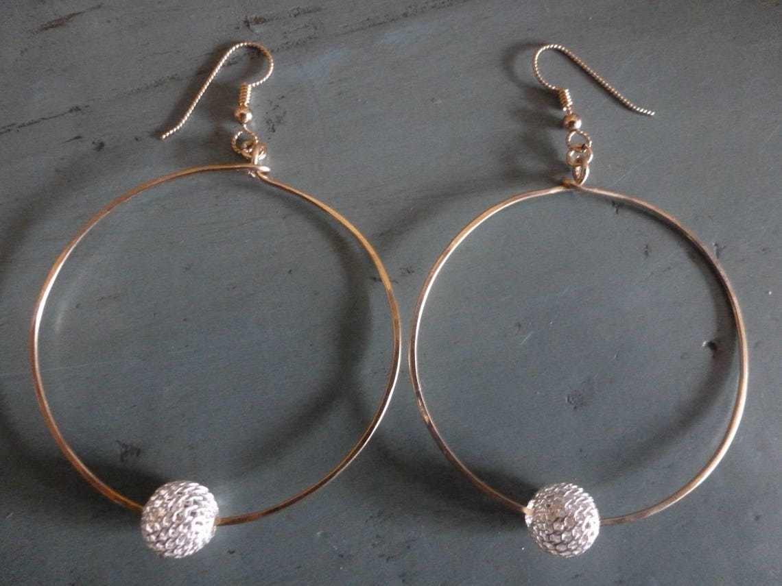 Gold and Silver Slider Hoops Are Simple, Lightly Hammered 2 Inch Gold ...