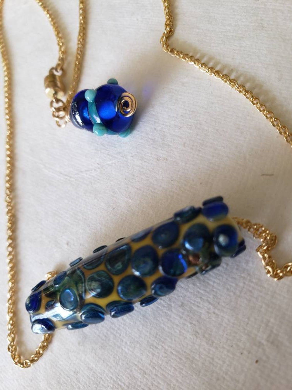 Blue And Gold Necklace is a gorgeous Art Glass barrel gliding | Etsy