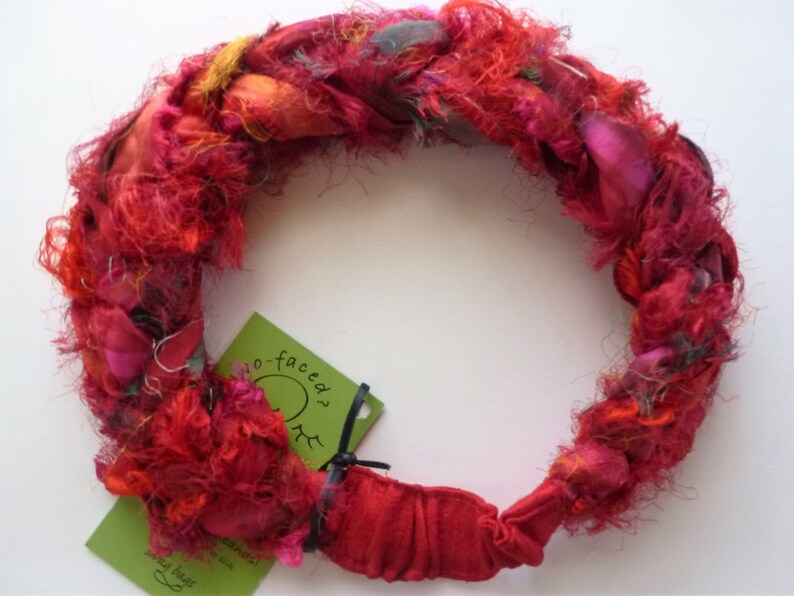 Ruby Red Fuzzies Sari Silk Braided Headband is Naturally Wild | Etsy