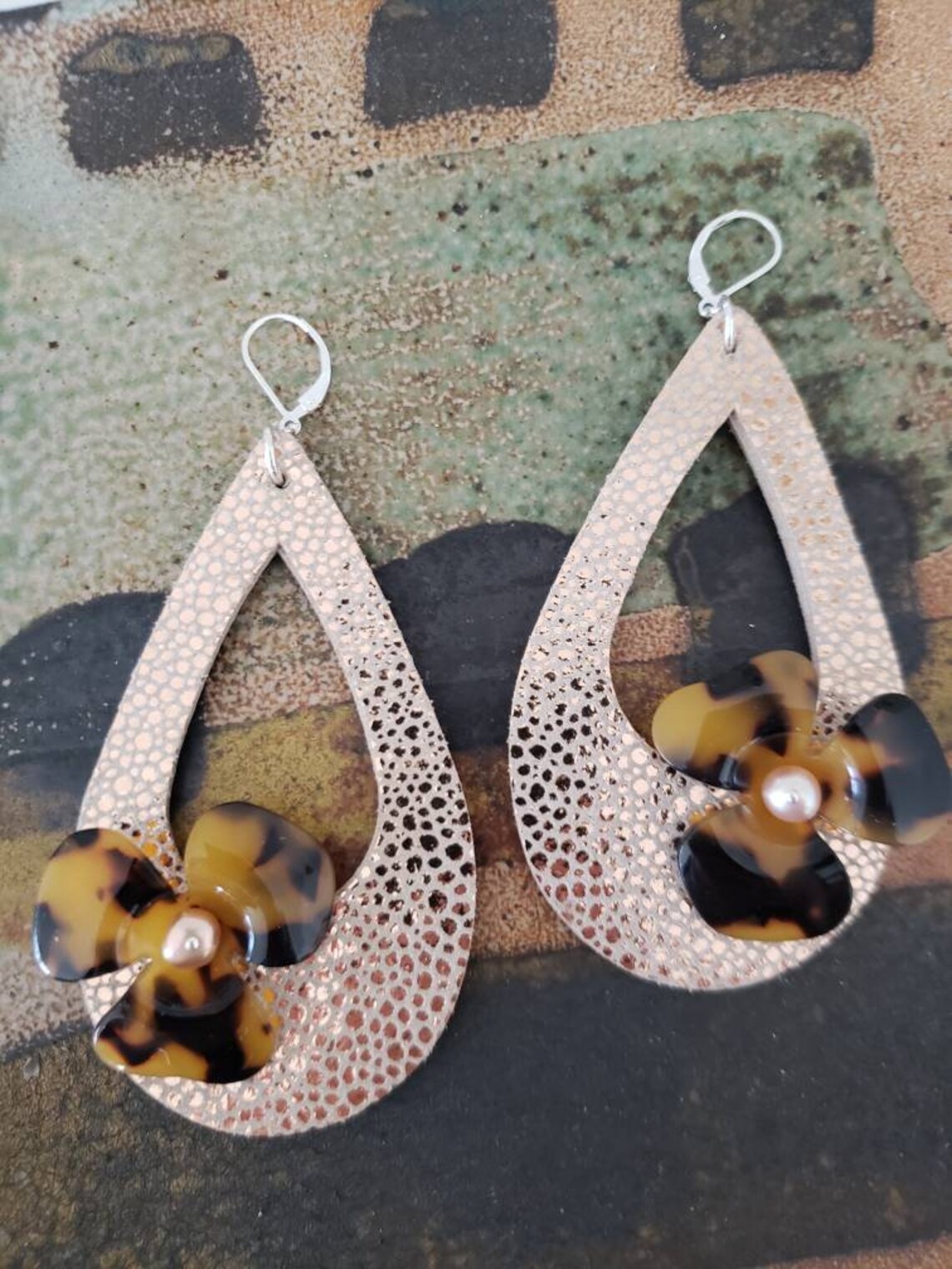 Peachy Pebbles Teardrops Are Big Leather Hoops Blooming With - Etsy